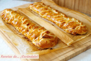 Trenza de hojaldre rellena de jamón, queso y puerros - Recetas de ...