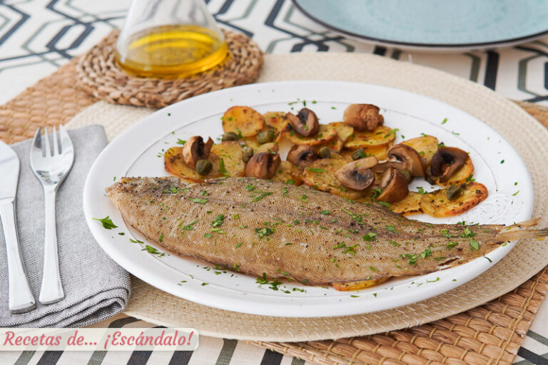 Lenguado al horno con patatas y champiñones, sencillo y rico - Recetas ...